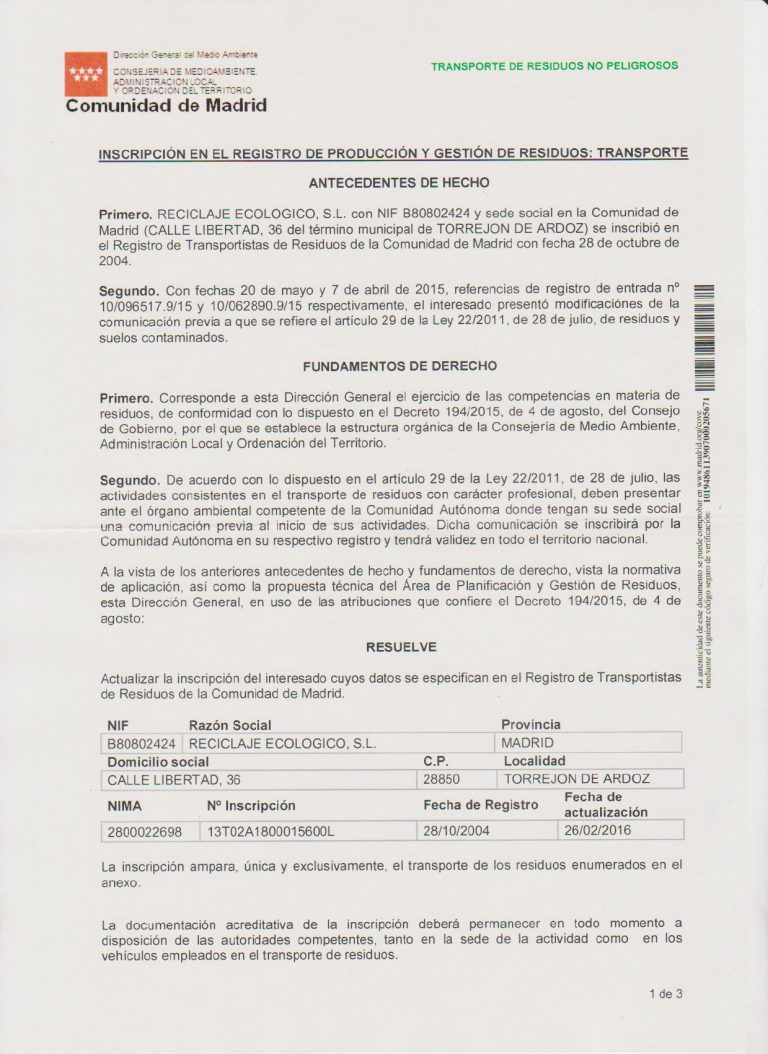 Certificaciones Receco - Gestor de Residuos en Madrid - RECECO